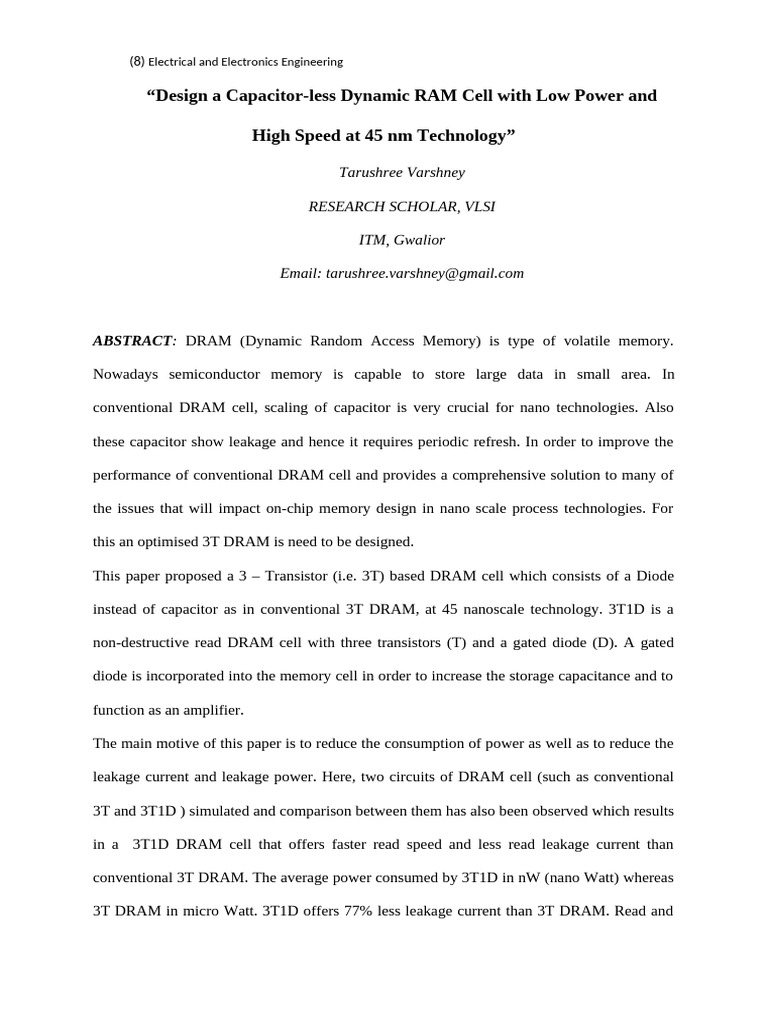 Design A Capacitor-Less Dynamic RAM Cell With Low Power and High Speed ...
