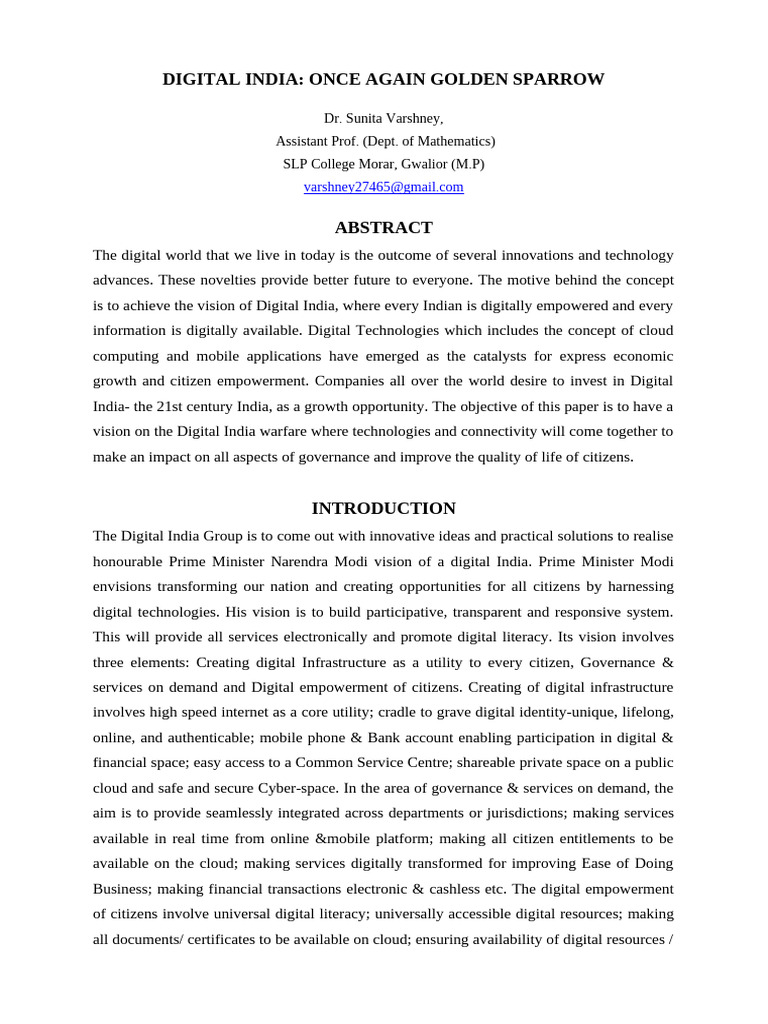 Digital India - Once Again Golden Sparrow | PDF | Governance | Internet