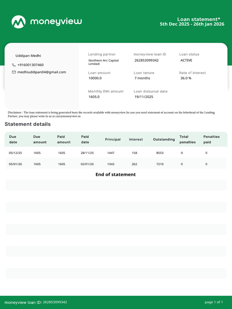 Loan Statement 26-01-2026 | PDF