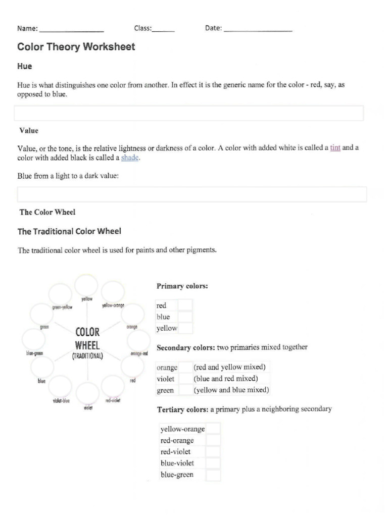 Color Theory Worksheet | PDF