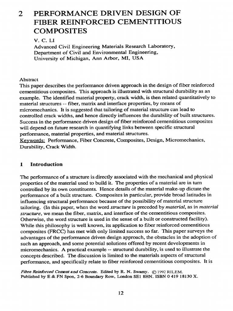 Performance Driven Design of Fiber Reinforced Cementitious Composites | PDF