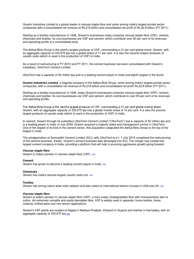 Grasim Industries Limited | PDF | Clothing Industry | Industries