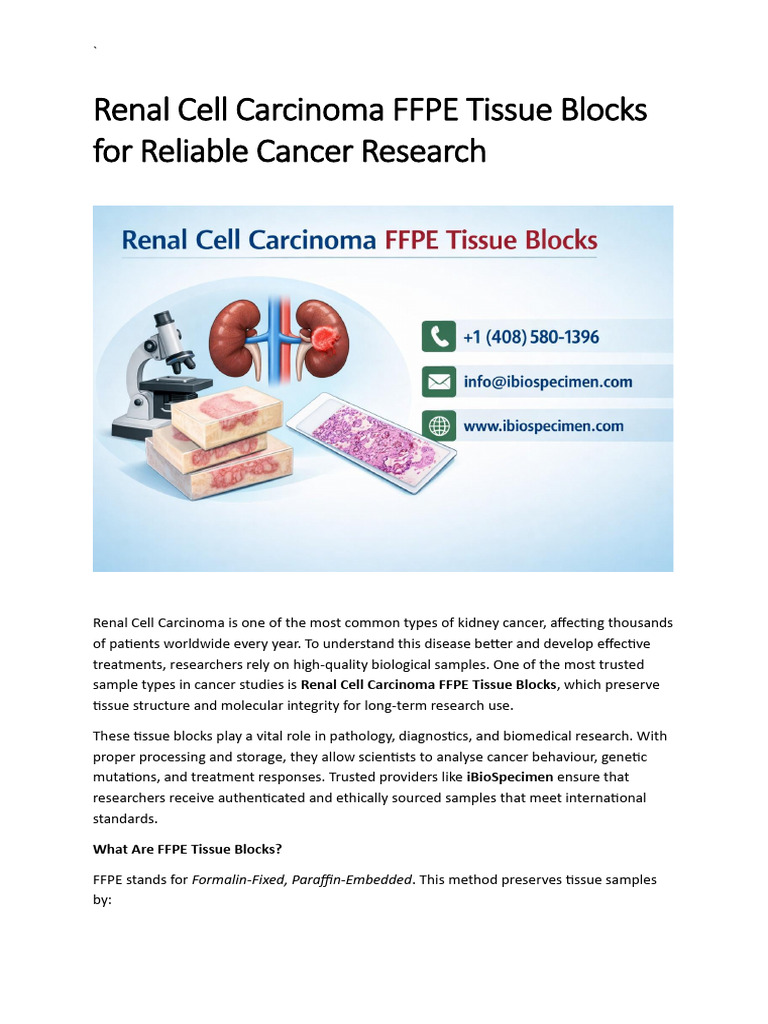 Renal Cell Carcinoma FFPE Tissue Blocks For Research | PDF | Pathology ...
