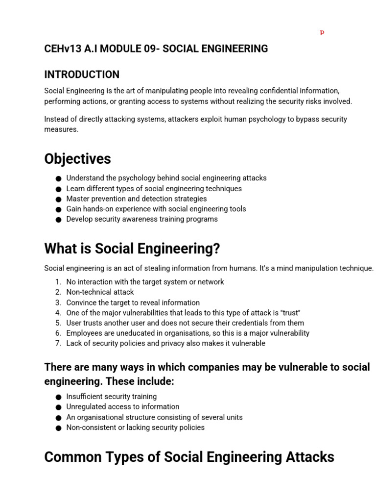 Objectives: Cehv13 A.I Module 09-Social Engineering | PDF | Phishing ...