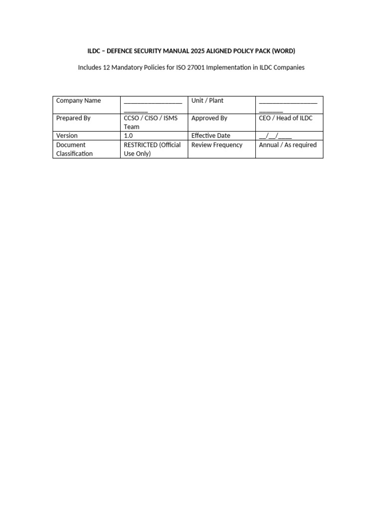 ILDC ISO27001 12 Mandatory Policies | PDF | Classified Information ...