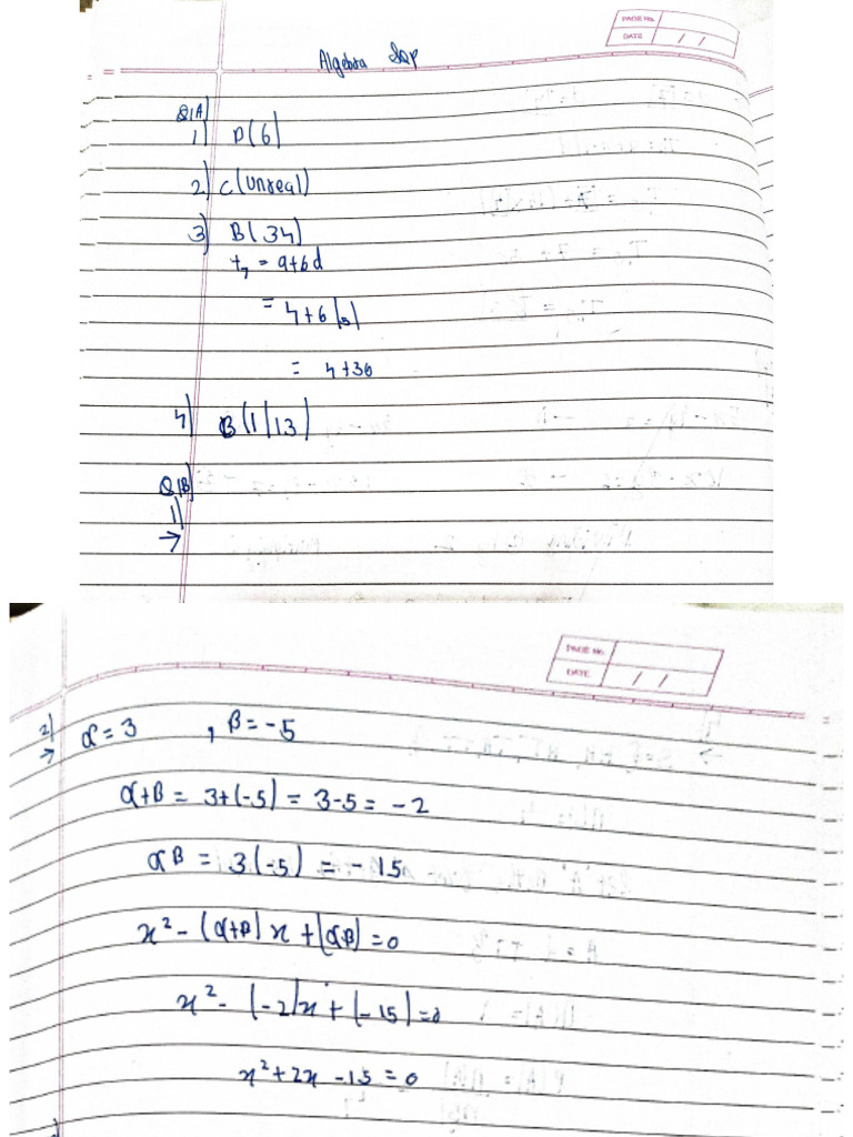 Algebra Sample Paper Answer Sheet-5 | PDF