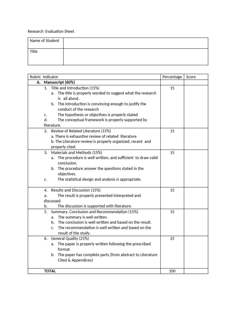Research Evaluation Sheet | PDF | Abstract (Summary) | Science