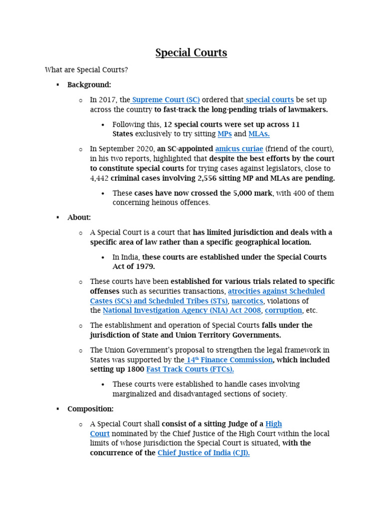 Special Courts & Tribunal - Notes | PDF | Tribunal | Jurisdiction