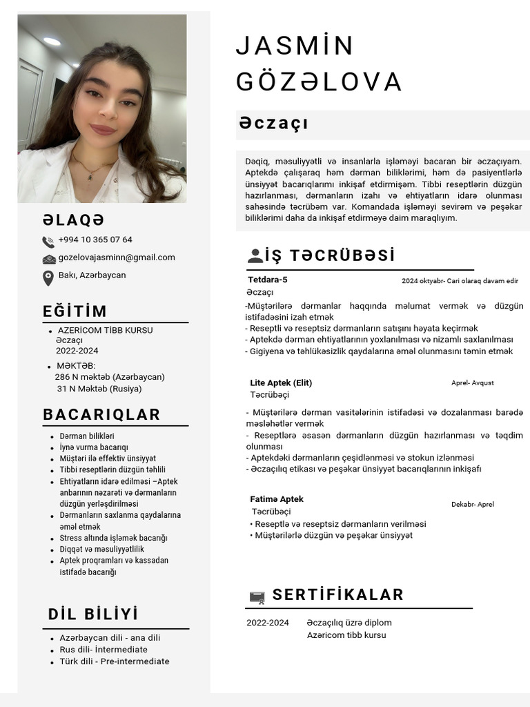 Jasmin Gözəlova CV | PDF