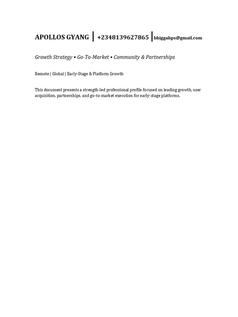 Apollos Gyang Growth Resume With Cover Page | PDF | Analytics | Cognition
