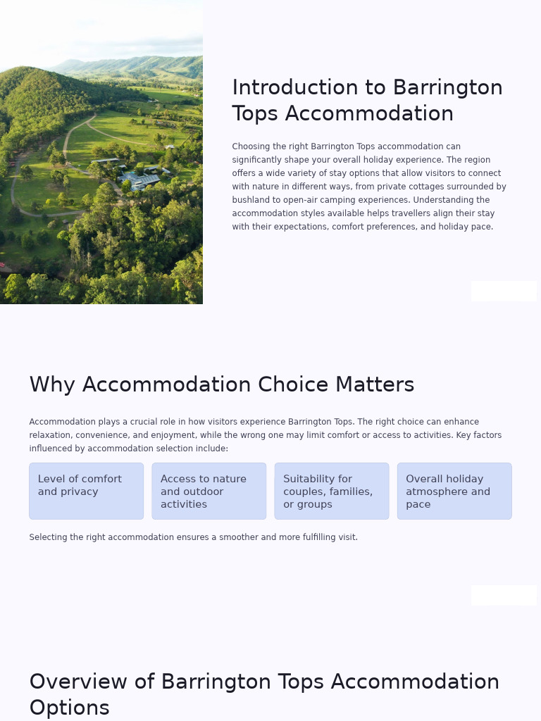 Comparing Barrington Tops Accommodation Options | PDF