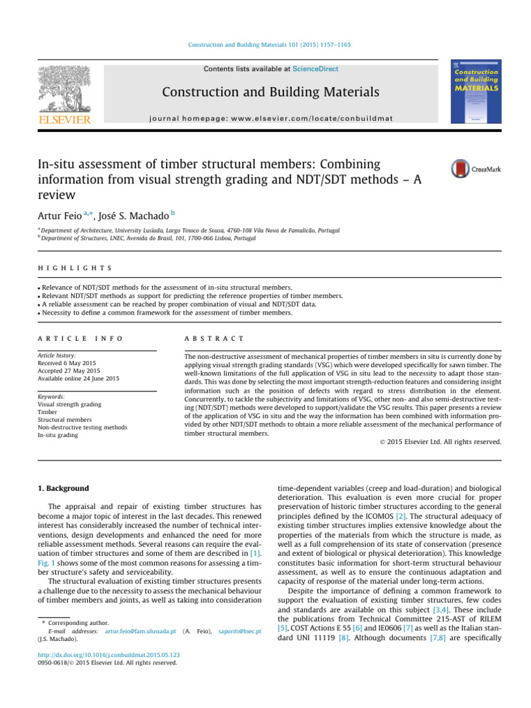 In Situ Assessment of Timber Structural Members Combining | PDF | Wood ...