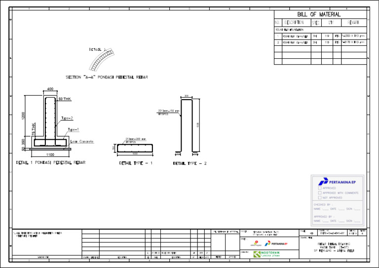 Detail Pedestal Rebar - SP Benuang | PDF