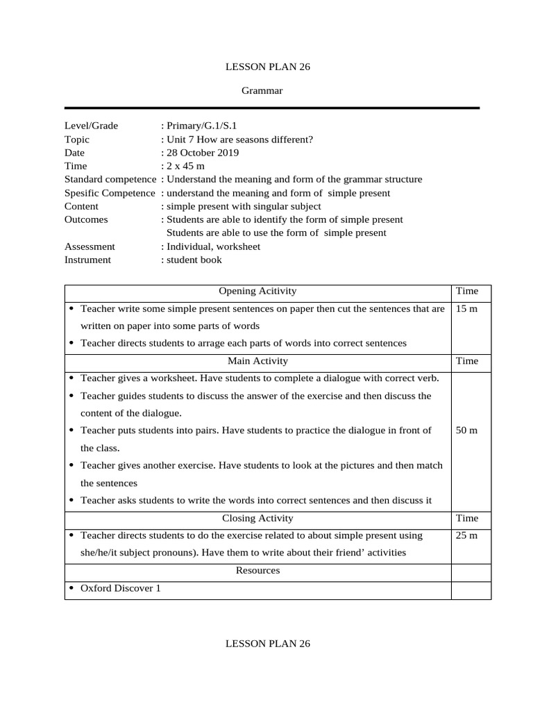 grammar lesson plan od1 unit 7 | PDF | Subject (Grammar) | Linguistic ...