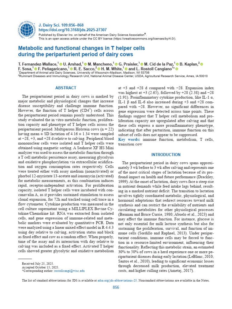 Metabolic and Functional Changes in T Helper Cells | PDF | T Helper ...