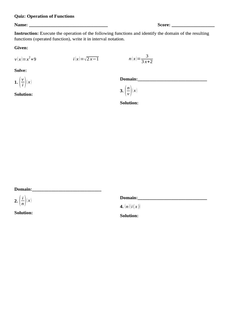 1 - Quiz - Division and Composite Functions | PDF