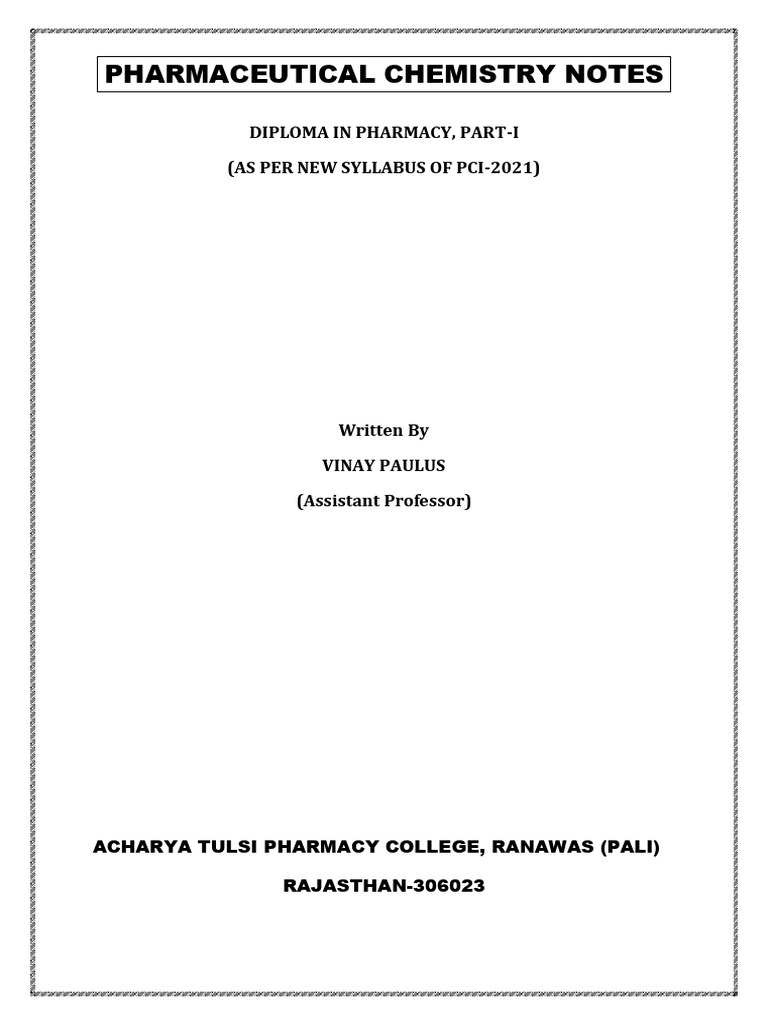 Pharmaceutical Chemistry Notes (Self-Made) | PDF | Heterocyclic ...