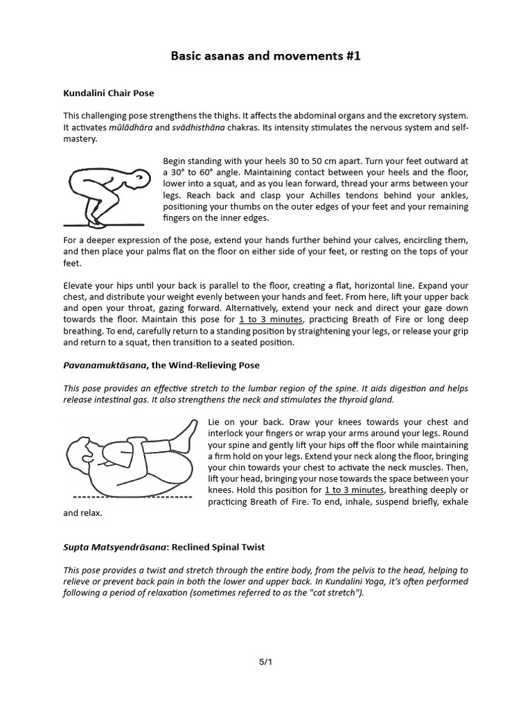 Basic Asanas and Movements 1 | PDF | Pelvis | Breathing