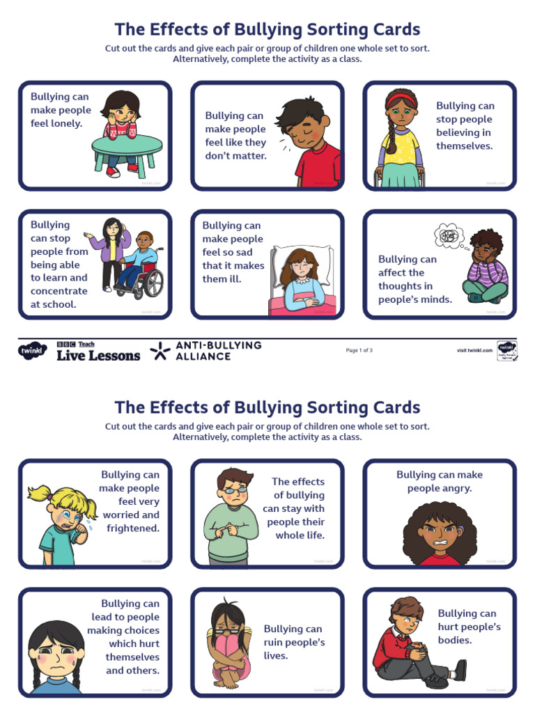 The Effects of Bullying Sorting Cards | PDF