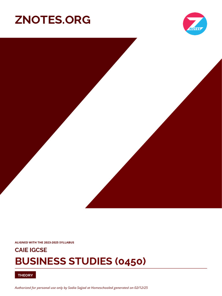 CAIE - IGCSE - Business Studies Notes | PDF | Franchising | Business