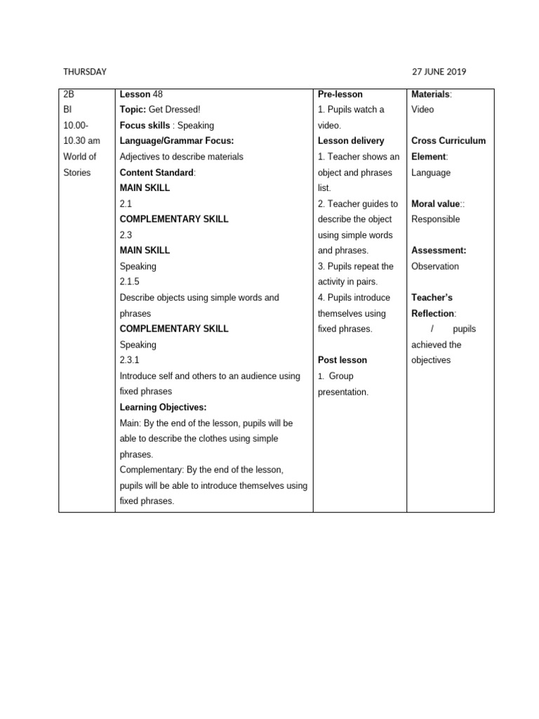 Lesson 48 1 Thur Speaking and Speaking | PDF | Phrase | Curriculum