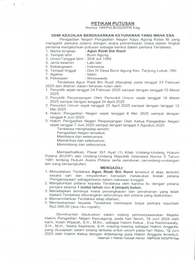 Petikan Putusan Agus Riadi Bin Rusli | PDF