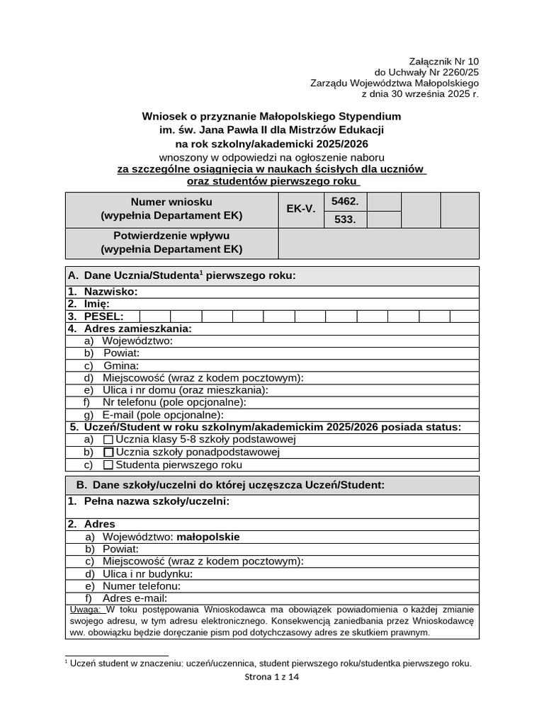 Zał. NR 10 - Wniosek Ścisłe Uczniowie - 1dj | PDF
