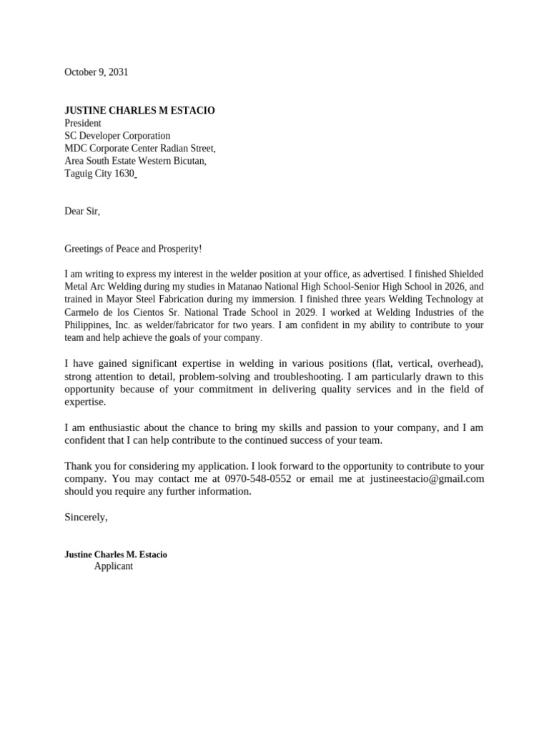 Application Letter Welder | PDF