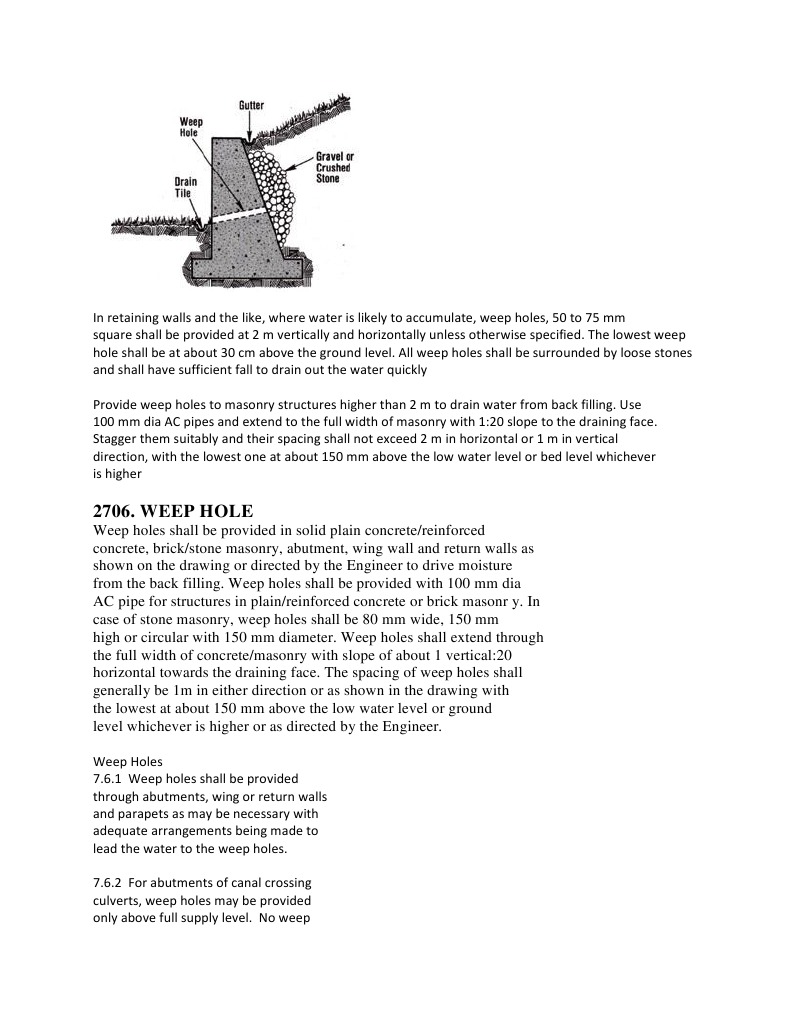 Weep Hole Specifications for Retaining Walls | PDF