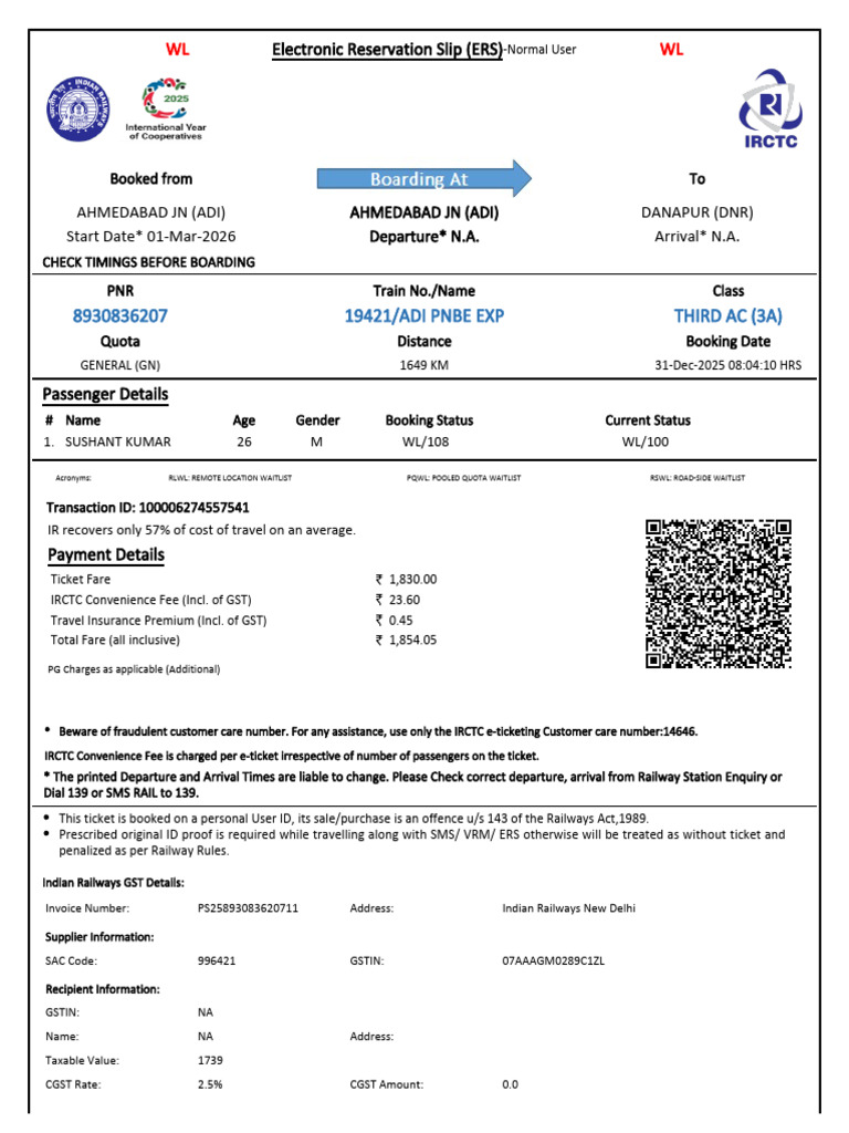 19421/ADI PNBE EXP Third Ac (3A) : WL WL | PDF | Identity Document ...