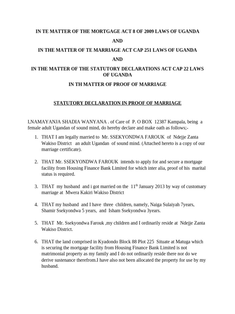 Statutory Declaration - Proof of Marriage | PDF | Social Institutions