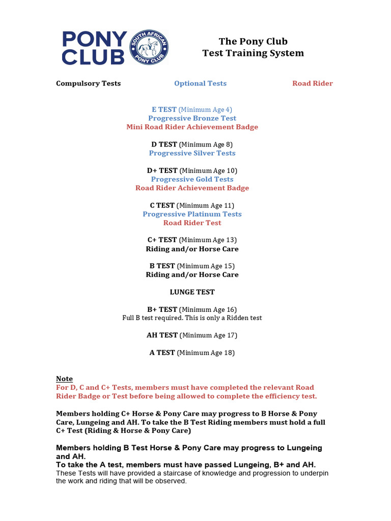 The Pony Club Test Training System 2024 | PDF