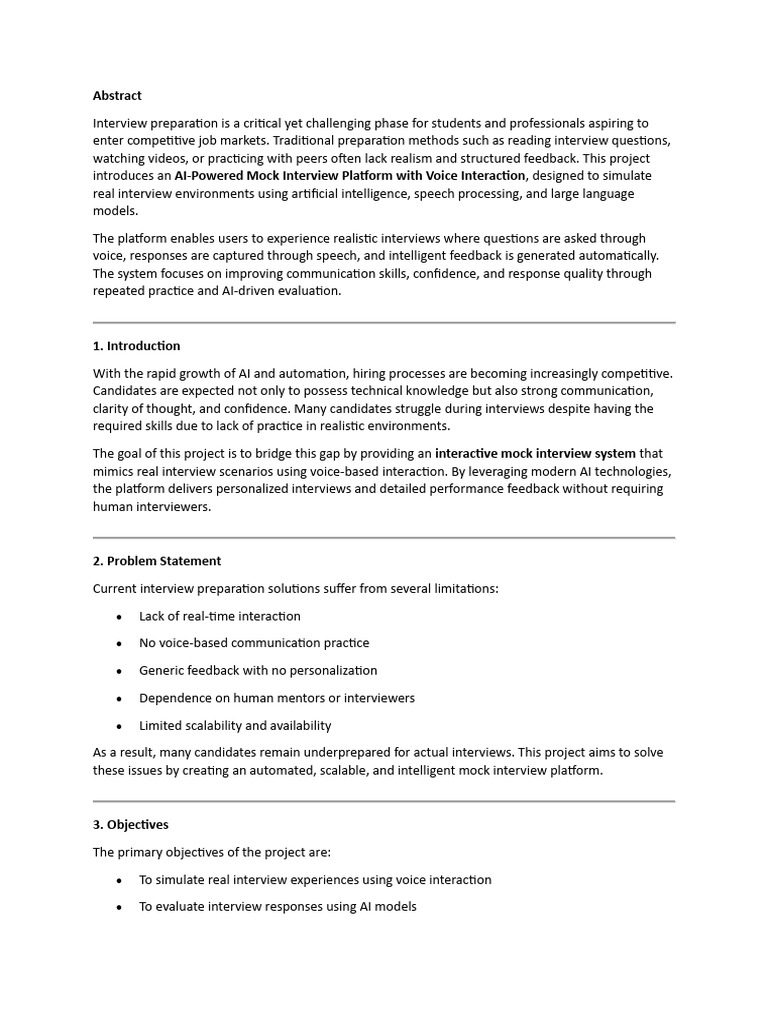 AI-Powered Mock Interview Platform With Voice Interaction | PDF ...