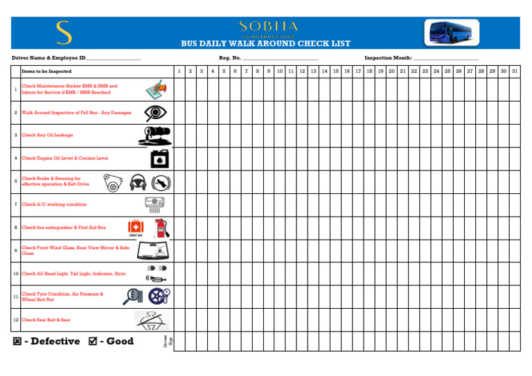 Bus Daily Walk Around Check List | PDF
