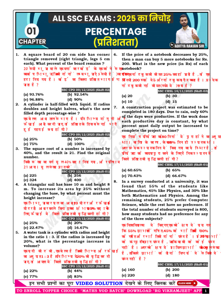 Percentage (All SSC Exams 2025) | PDF