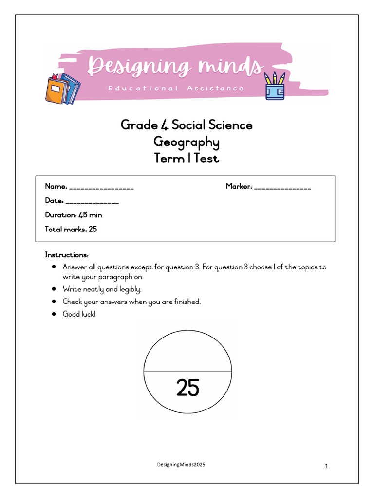 Grade 4 Geography Term 1 Test + Memo | PDF | Cost Of Living | Well Being