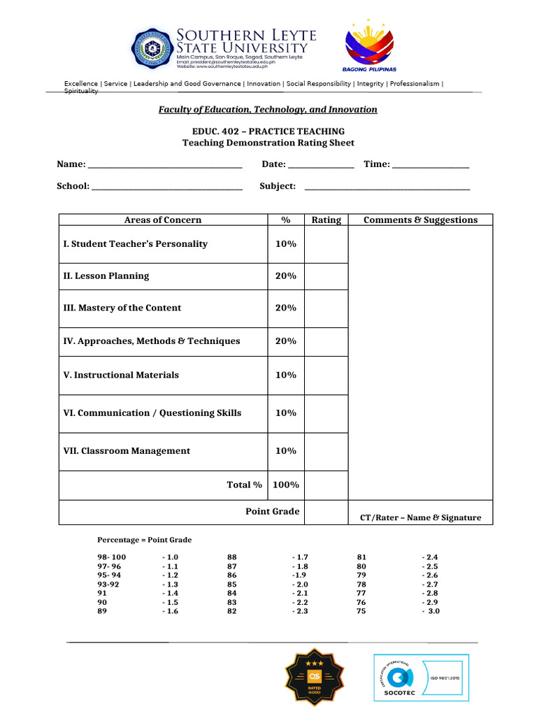 Daily Demonstration Rating Sheet | PDF