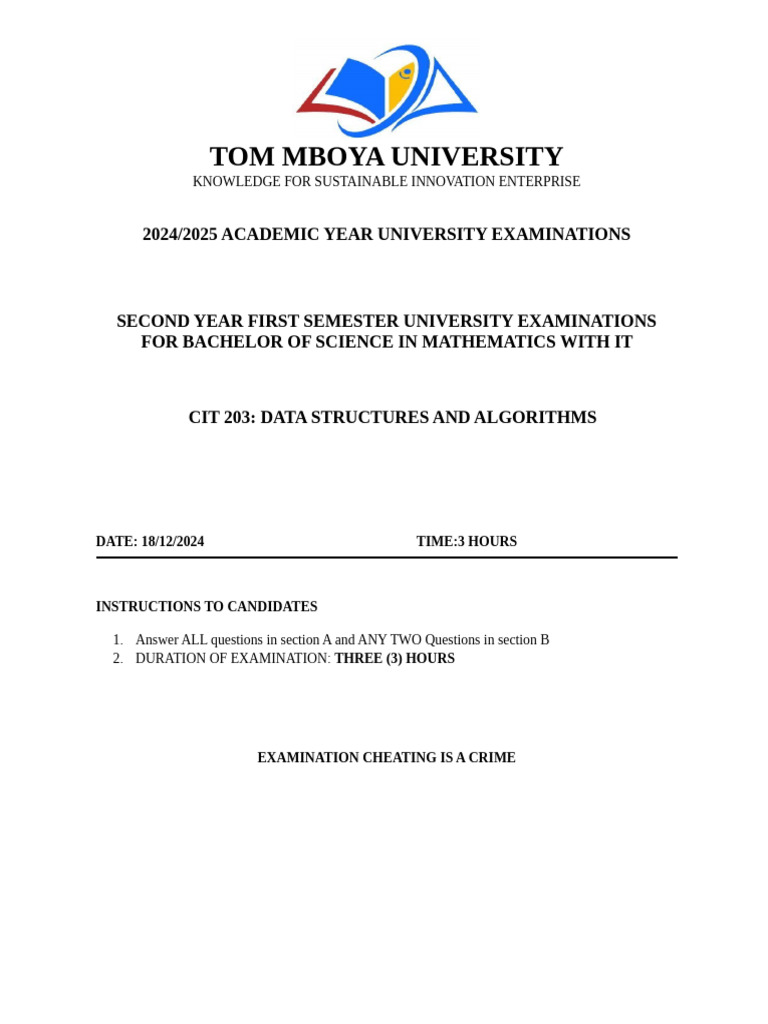 Cit 203 Data Structures and Algorithms | PDF | Algorithms | Computer ...