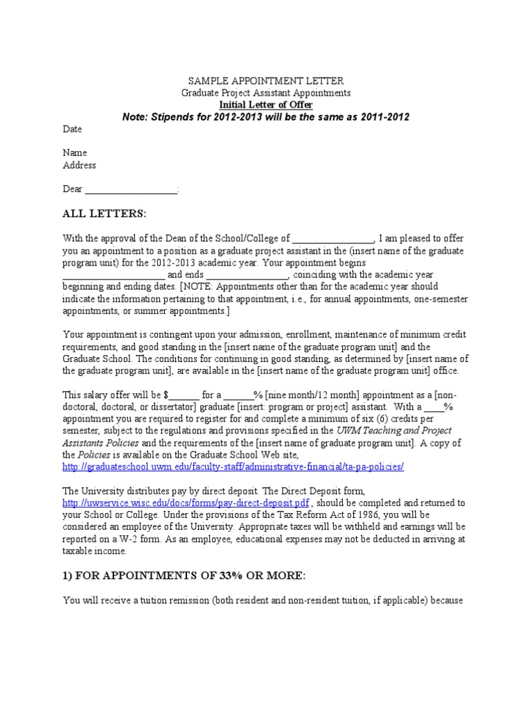 Graduate Project Assistant Offer Letter | PDF