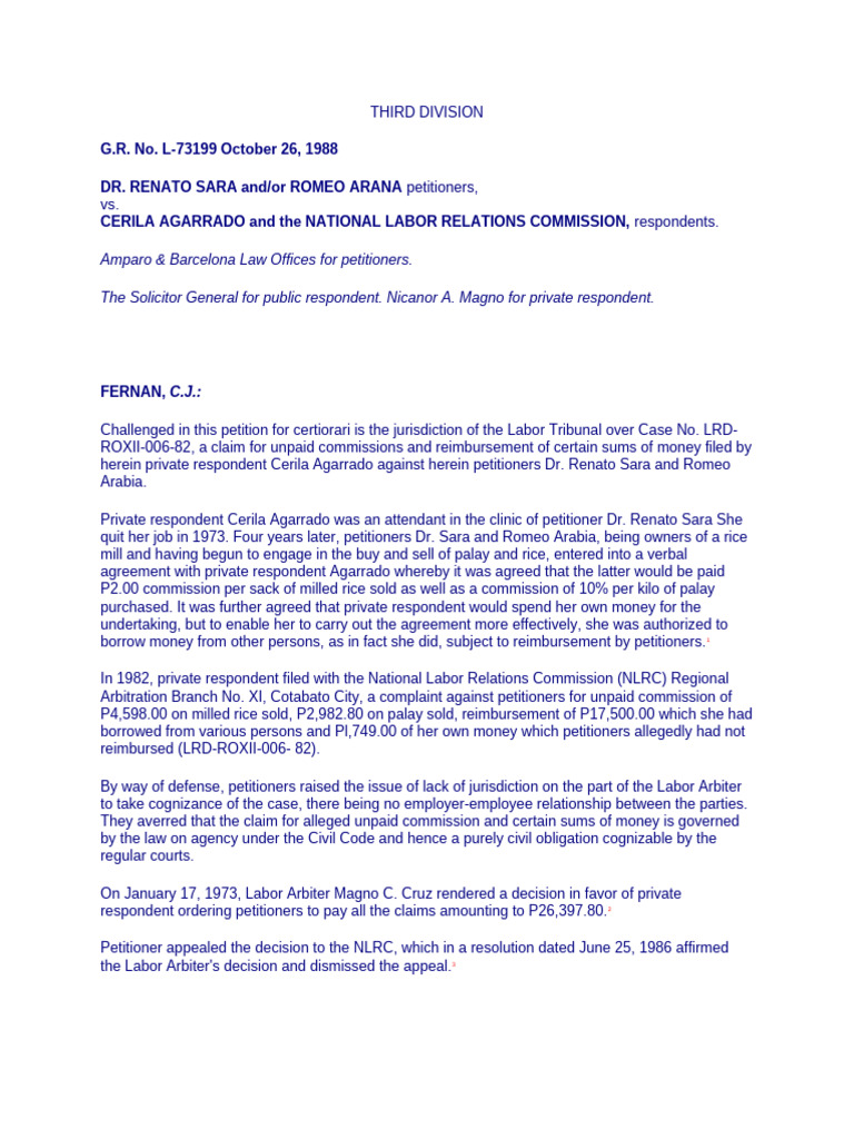 Dr. Renato Sara and:Or Romeo Arana Petitioners, Vs. Cerila Agarrado and ...