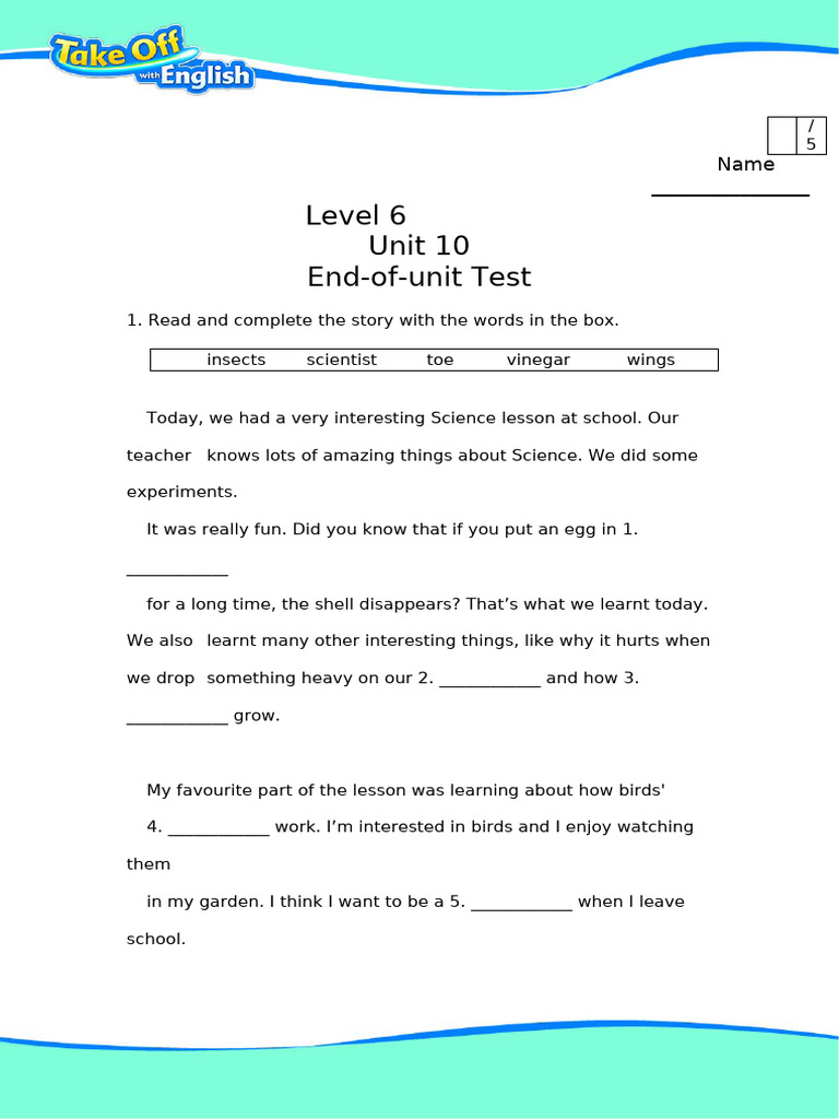 TOWE_Level 6_End-of-Unit Test_Unit 10 | PDF