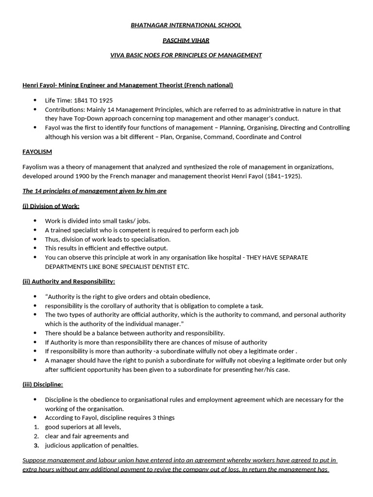 Viva Notes for Principles of Management | PDF | Business | Economies