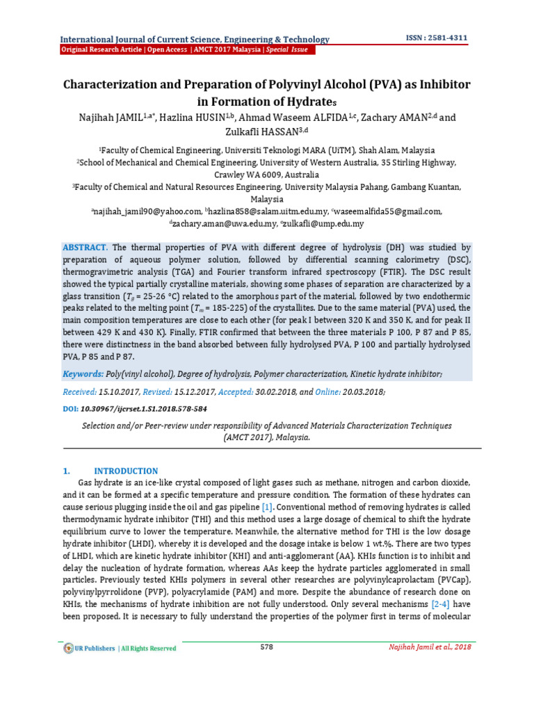 Characterization and Preparation of Polyvinyl Alcohol (PVA) as ...