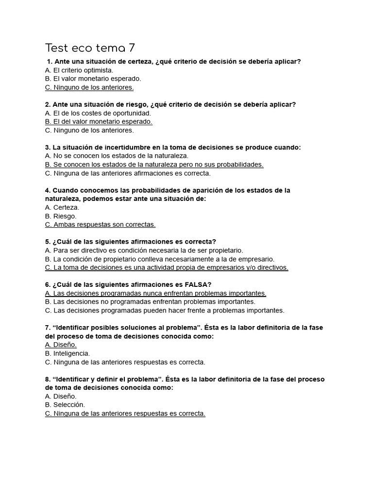 Test eco tema 7 | PDF | Toma de decisiones | Cognición