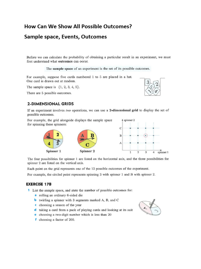 How Can We Show All Possible Outcomes? Sample Space, Events, Outcomes | PDF