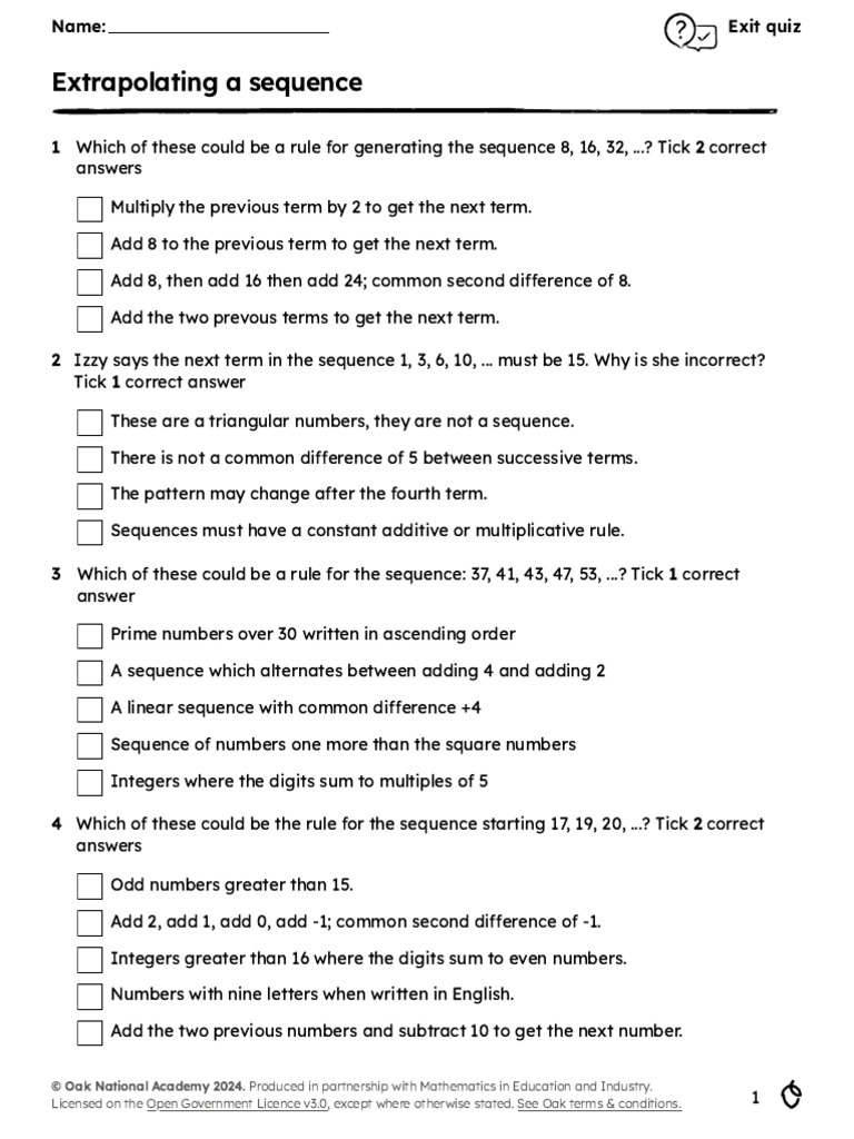 Exit Quiz Questions | PDF | Sequence | Discrete Mathematics