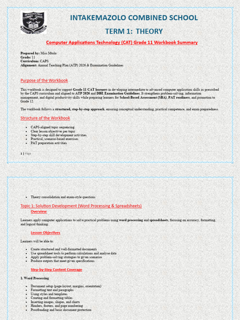 Grade 11 Term 1 Theory 2026 | PDF | Image Scanner | Computer Data Storage