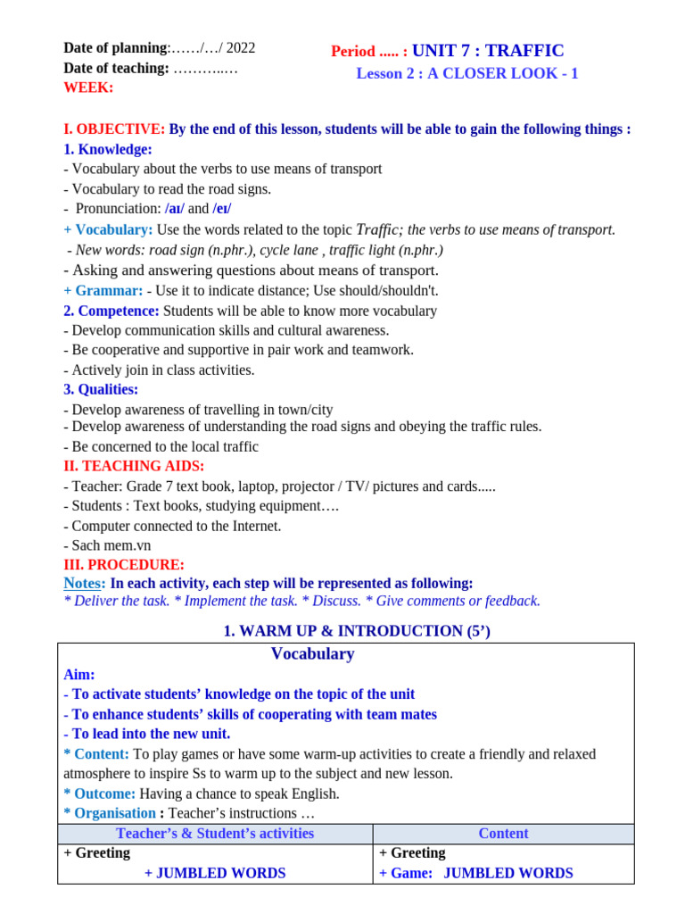 Unit 7 - Lesson 2 - A Closer Look - 1 | PDF | Vocabulary | Teachers