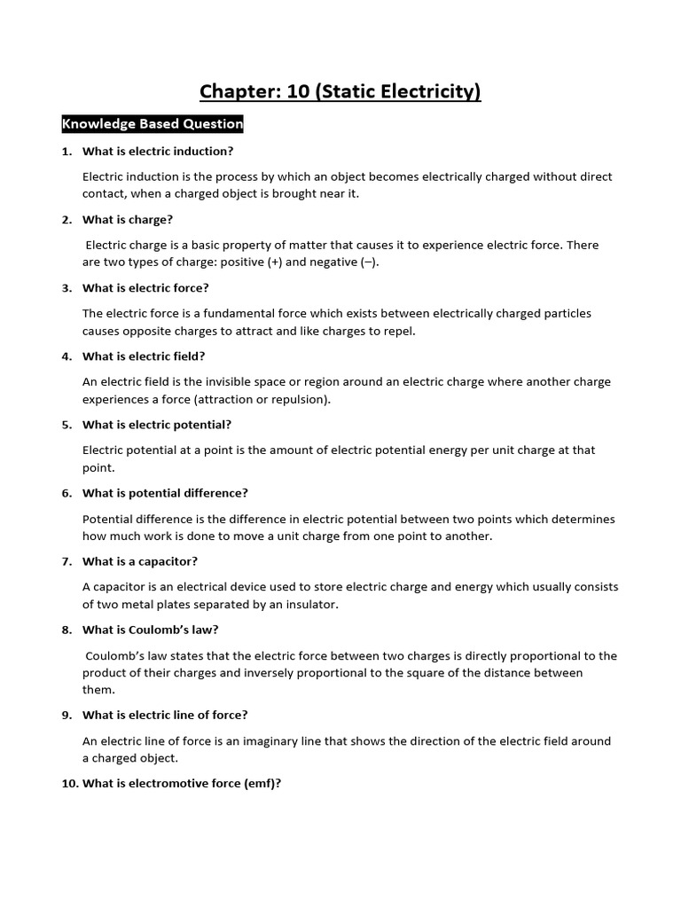 Chapter 10 (Static Electricity) | PDF | Electric Charge | Electricity