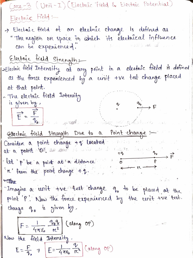 Electric Field & Potential (Unit 1) (Core 3) | PDF